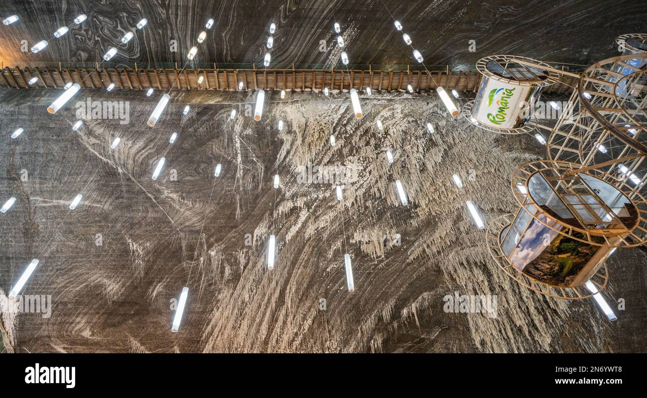 The underground theme park in a big salt mine Salina Turda, Turda in ...