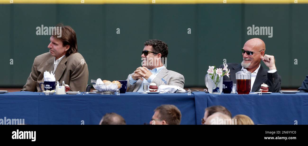Former Seattle Mariners' Randy Johnson, left, Edgar Martinez and Jay ...