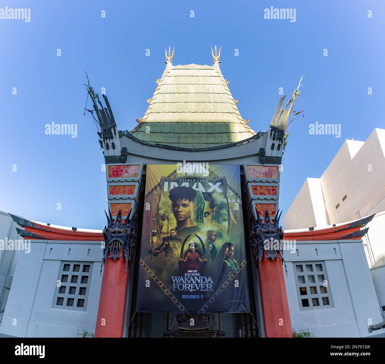 A picture of the TCL Chinese Theatre, with a banner of the movie ...