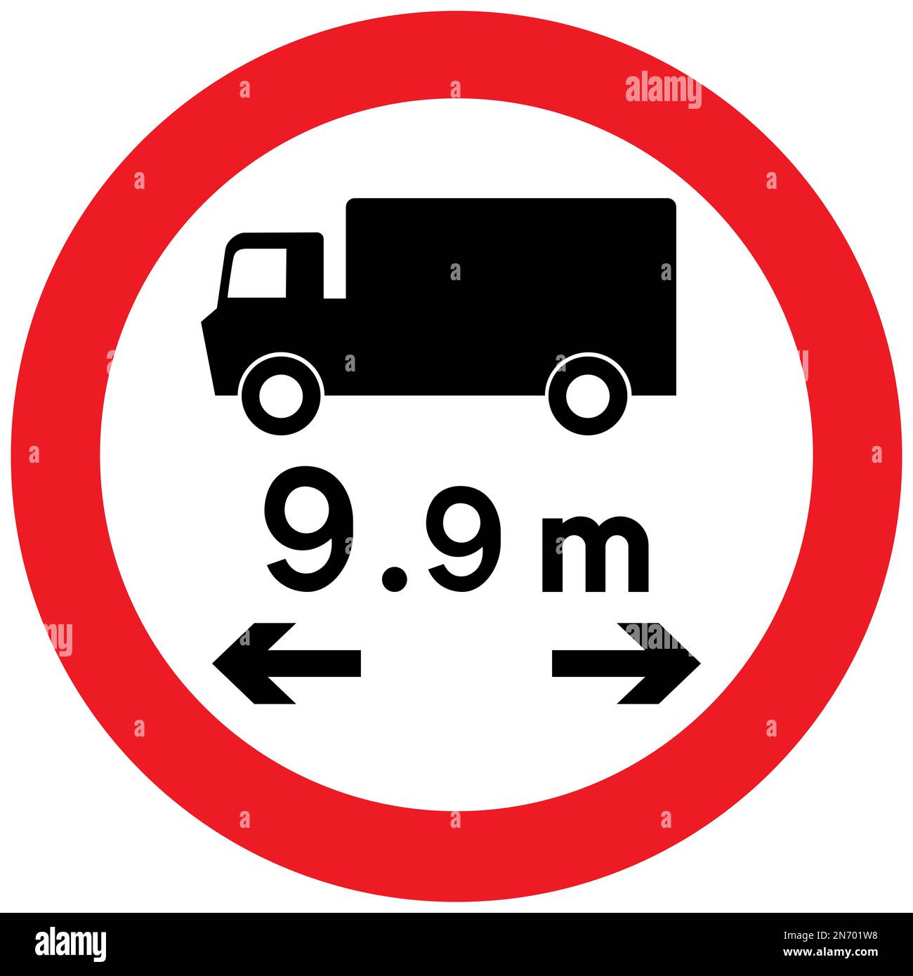 Vehicles exceeding length indicated prohibited metric British road sign ...