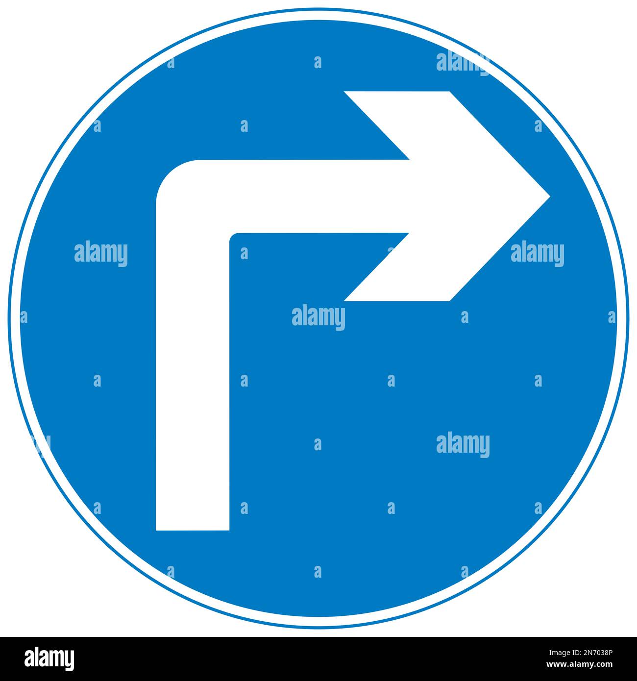Vehicular traffic must turn right ahead British road sign Stock Photo ...