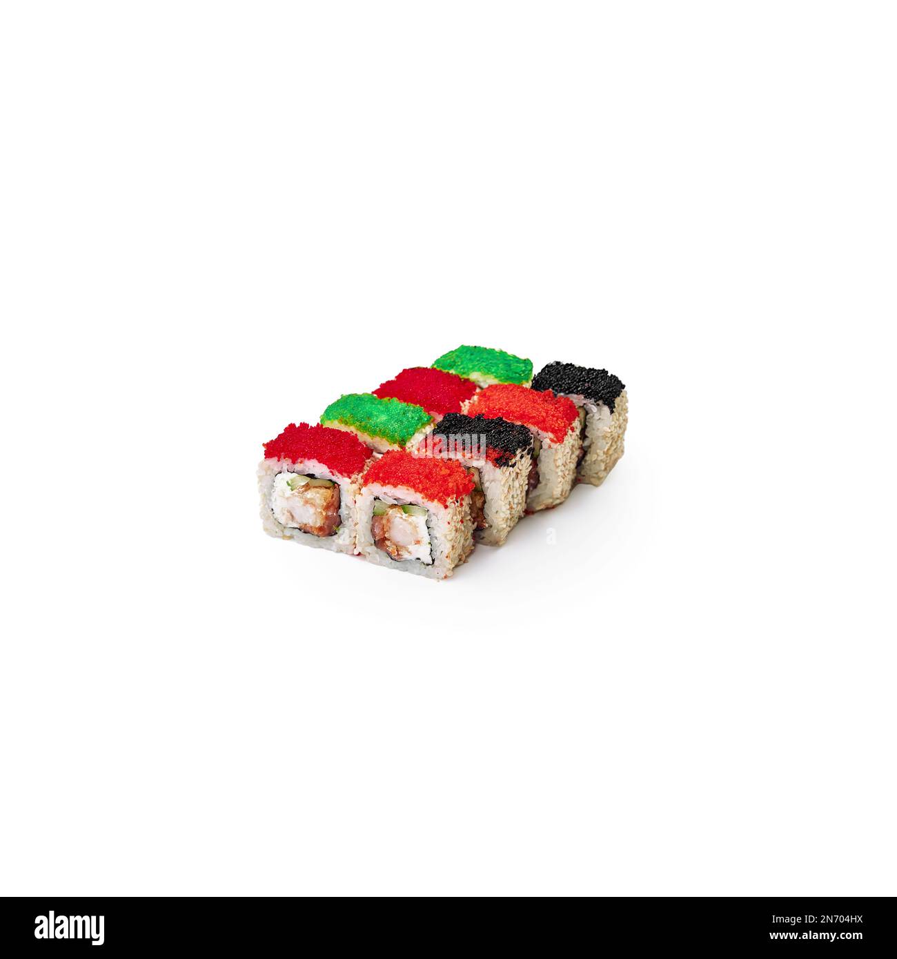 set of 8 sushi rolls Caribbean Roll on a white background with the text ...