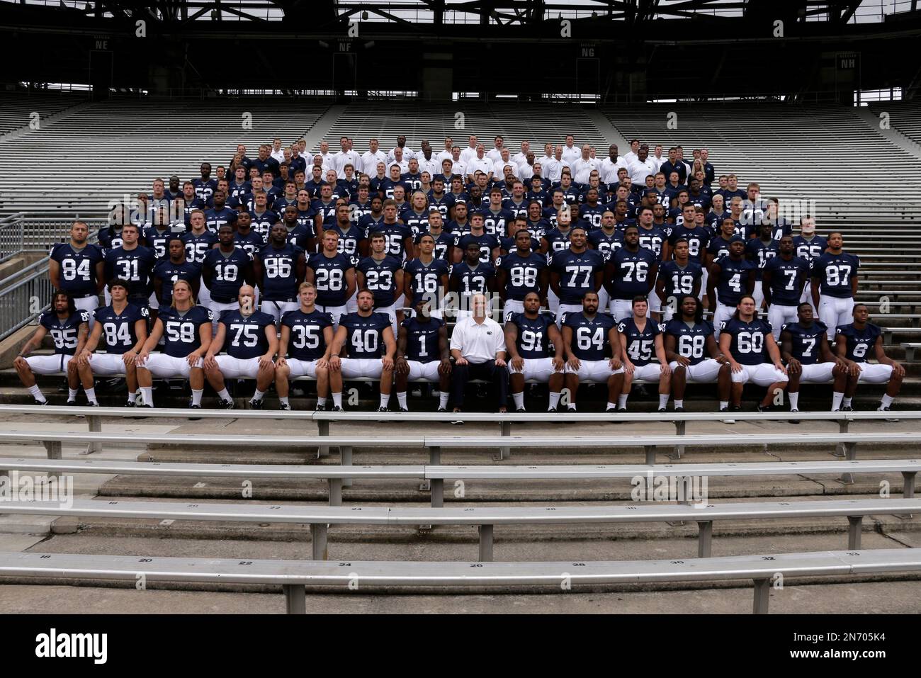 The 2013 Penn State football team poses for a team photo in the stands ...