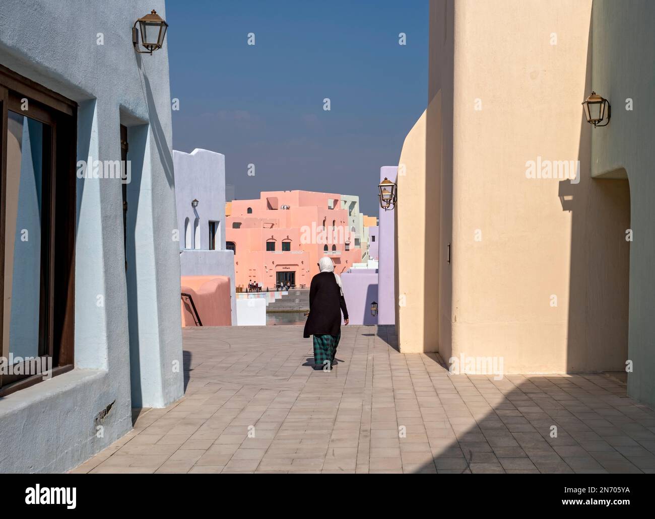 Colorful houses, Mina District, Old Doha Port, Qatar Stock Photo - Alamy