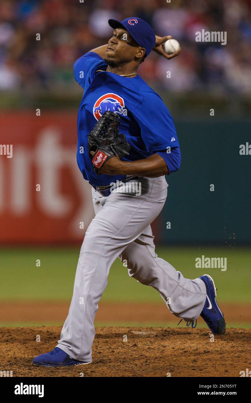 Chicago Cubs relief pitcher Pedro Strop throws a pitch during the ...