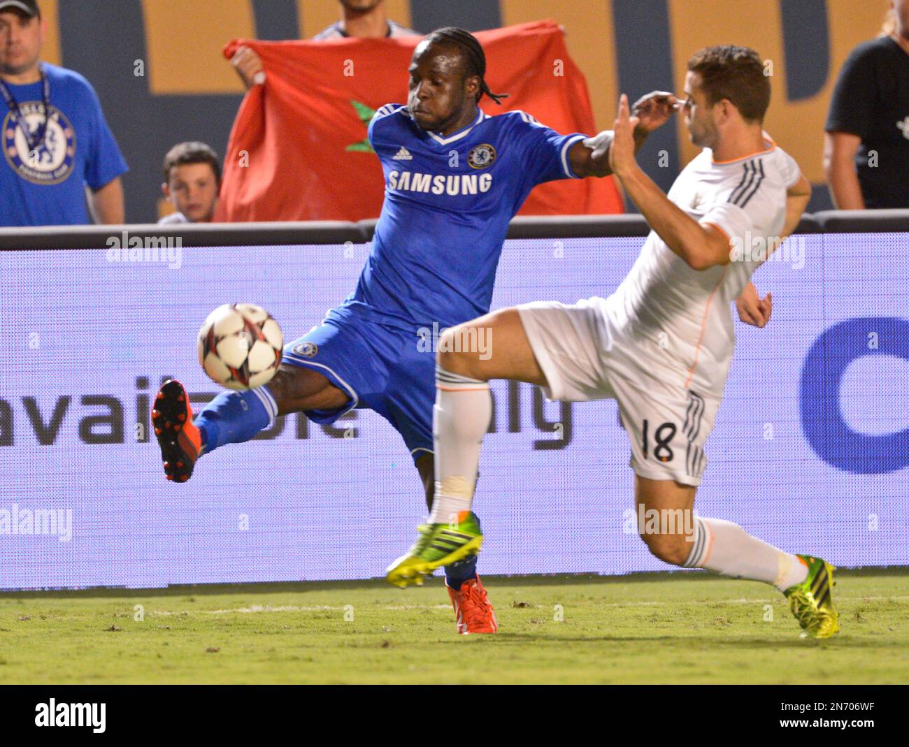 Chelsea F.C. forward Victor Moses (13) duals Real Madrid defender Raul ...