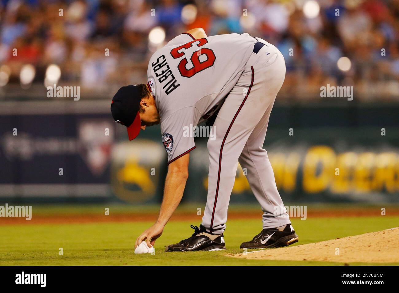 Minnesota Twins starting pitcher Andrew Albers delivers to a Kansas ...