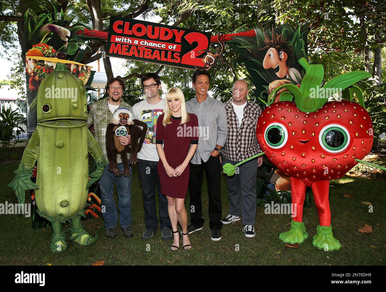 From left, Director Kris Pearn, Bill Hader, Anna Faris, Benjamin Bratt ...