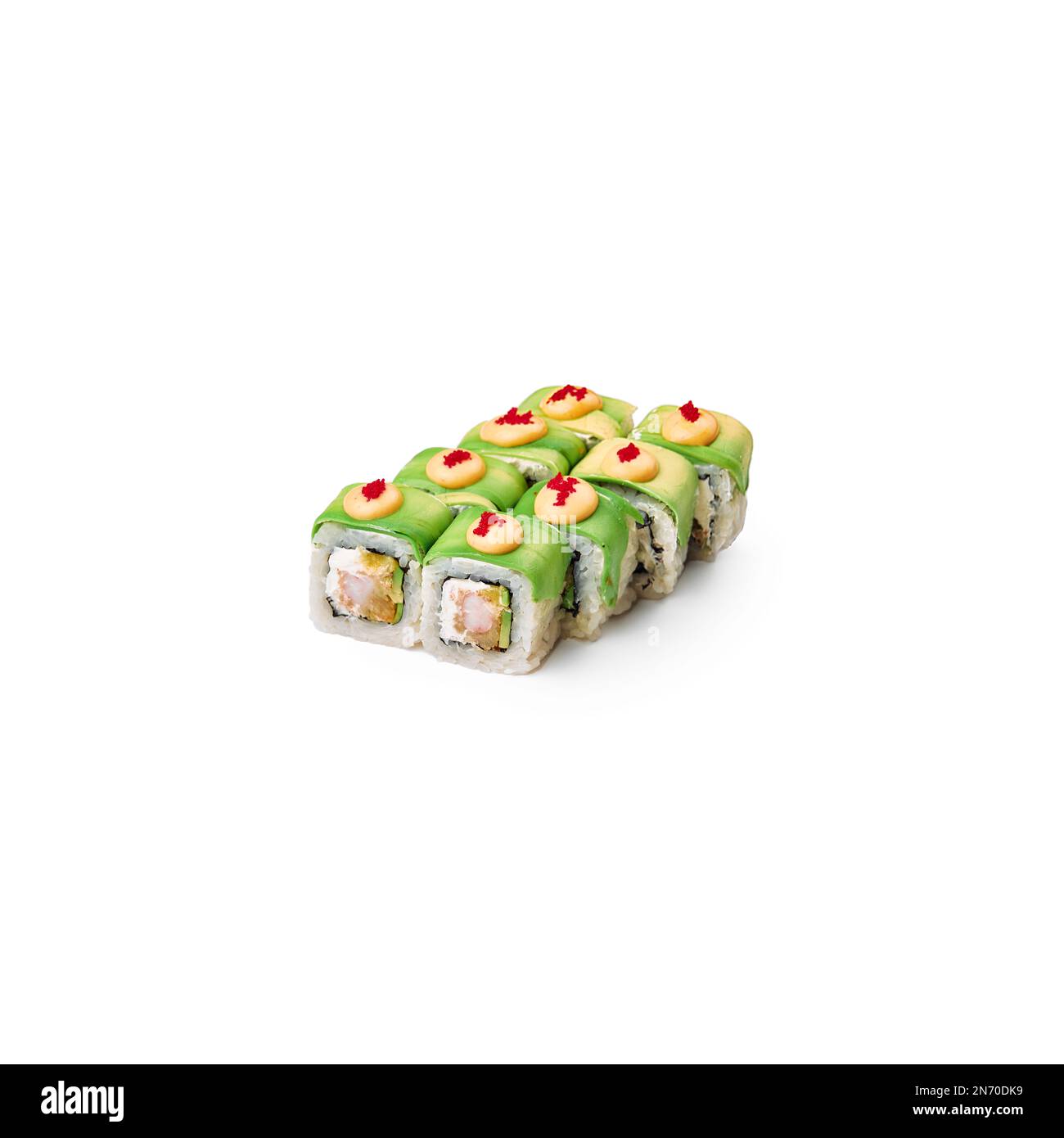 The set of 8 sushi rolls Kyoto Roll on a white background isolated ...