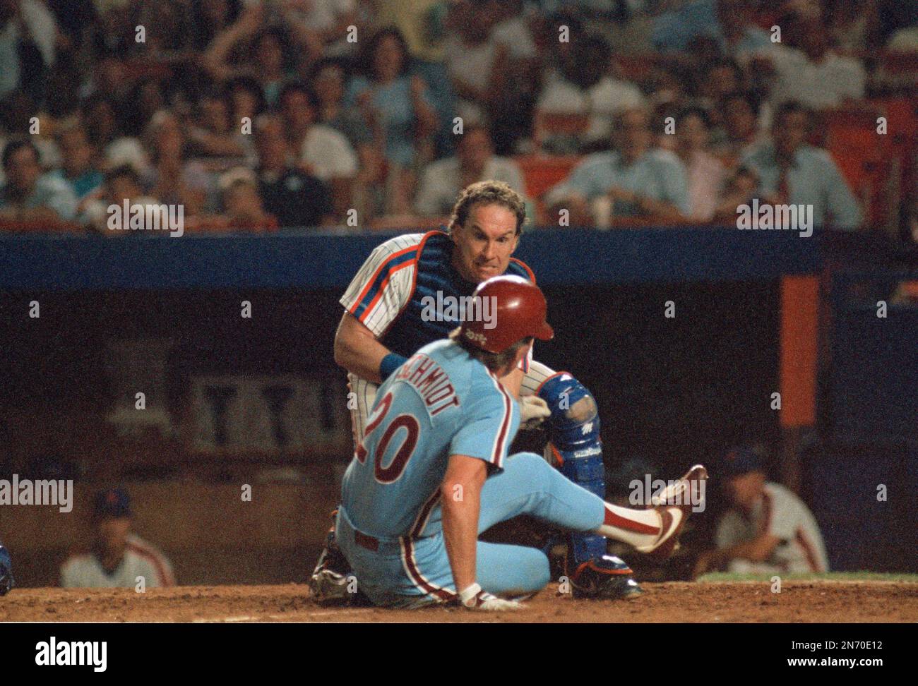 New York Mets catcher Gary Carter has an intense look on his face as he ...