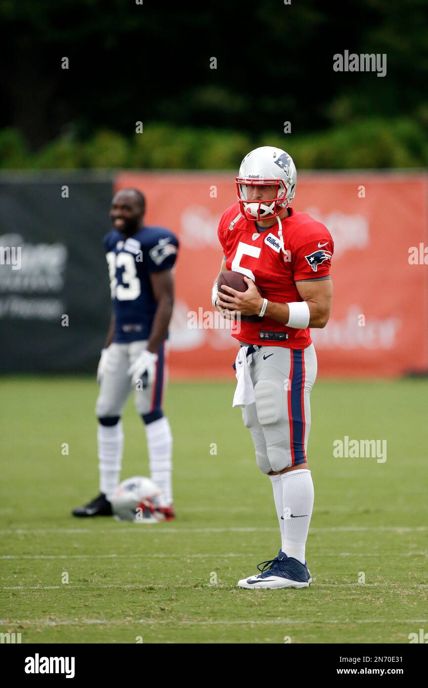 New England Patriots quarterback Tim Tebow in action during a joint ...