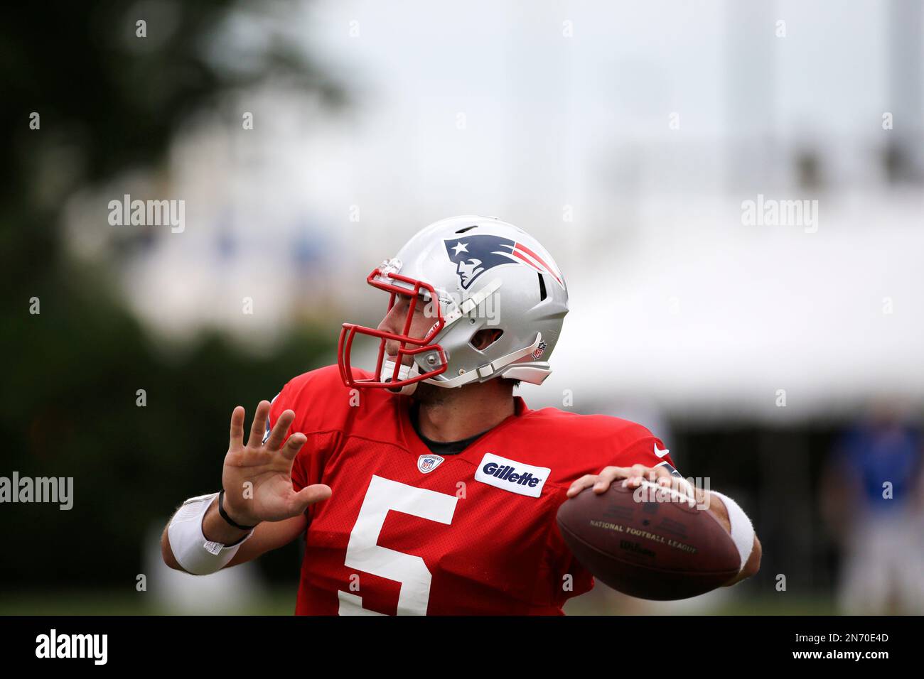 New England Patriots quarterback Tim Tebow in action during a joint ...