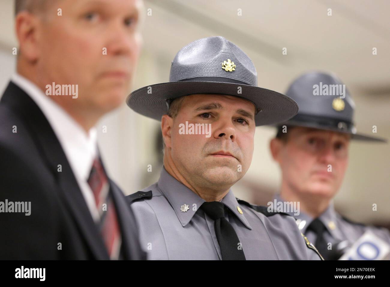 Pennsylvania State Police Lt. Robert Bartal, left, Lt. Col. George ...