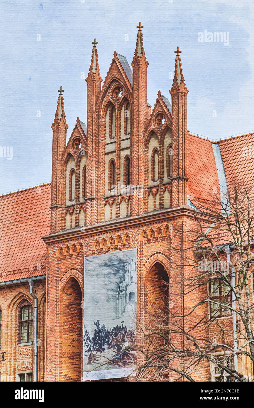 Watercolor painting on canvas. Torun Poland Europe. Travel illustration ...