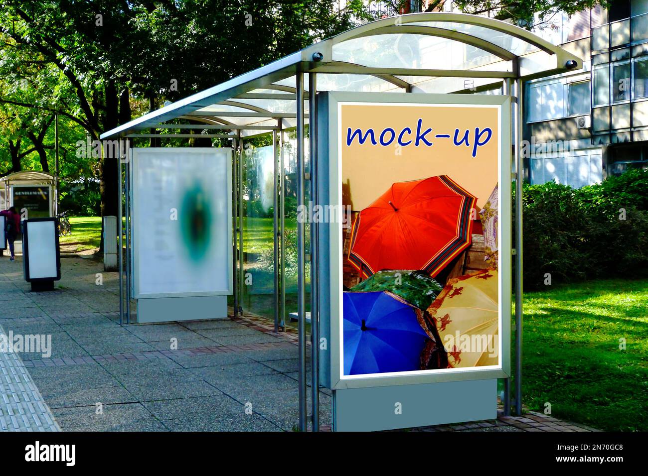 bus shelter with lightbox ad sign. mockup template. glass billboard ...