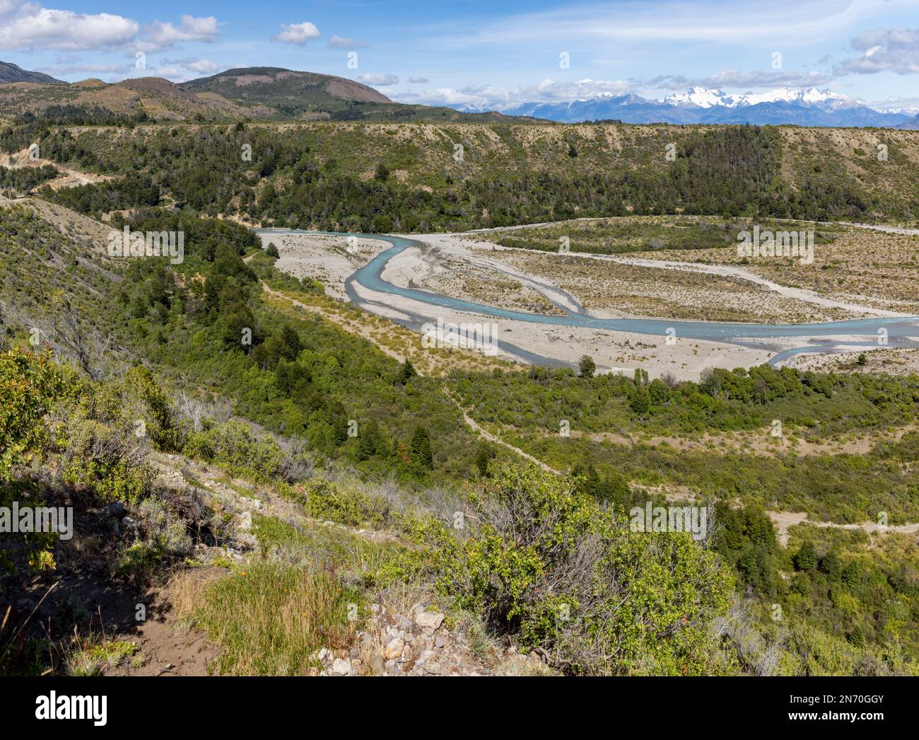 Turquoise creek flowing to the beautiful Lago General Carrera in ...