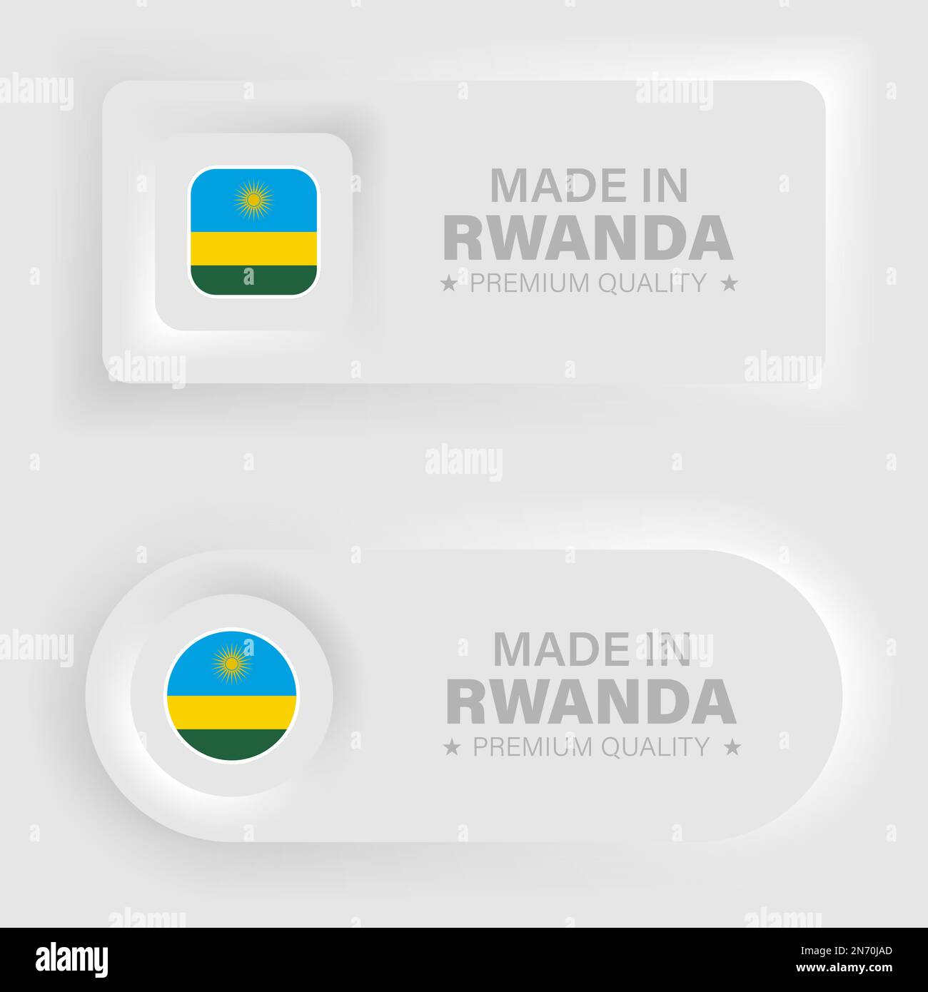 Made in Rwanda neumorphic graphic and label. Element of impact for the ...