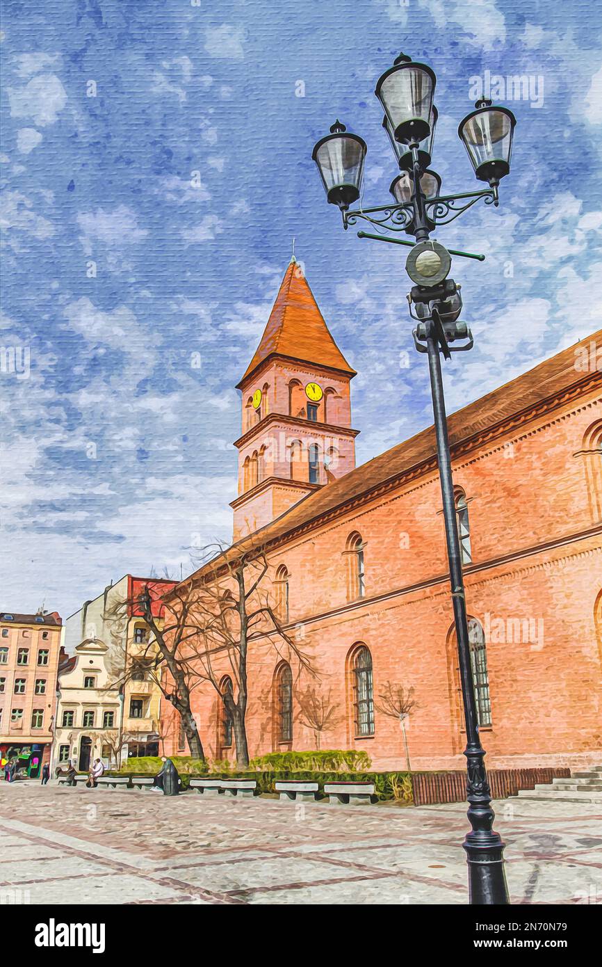 Watercolor painting on canvas. Torun Poland Europe. Travel illustration ...