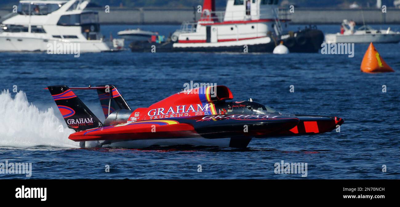Jimmy Shane, driver of the Graham Trucking boat, drives his boat to a ...