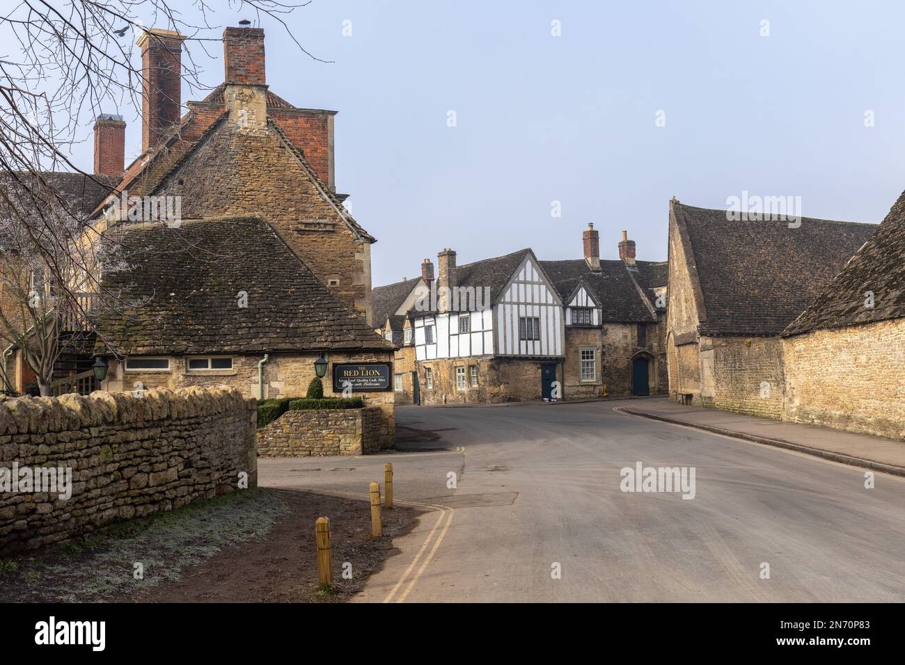 Picturesque Village Of Lacock With Half Timbered Houses And The Red Lion Public House In
