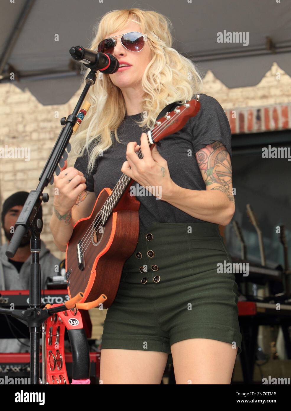 Sarah Blackwood of the indie rock band Walk Off The Earth performs at ...