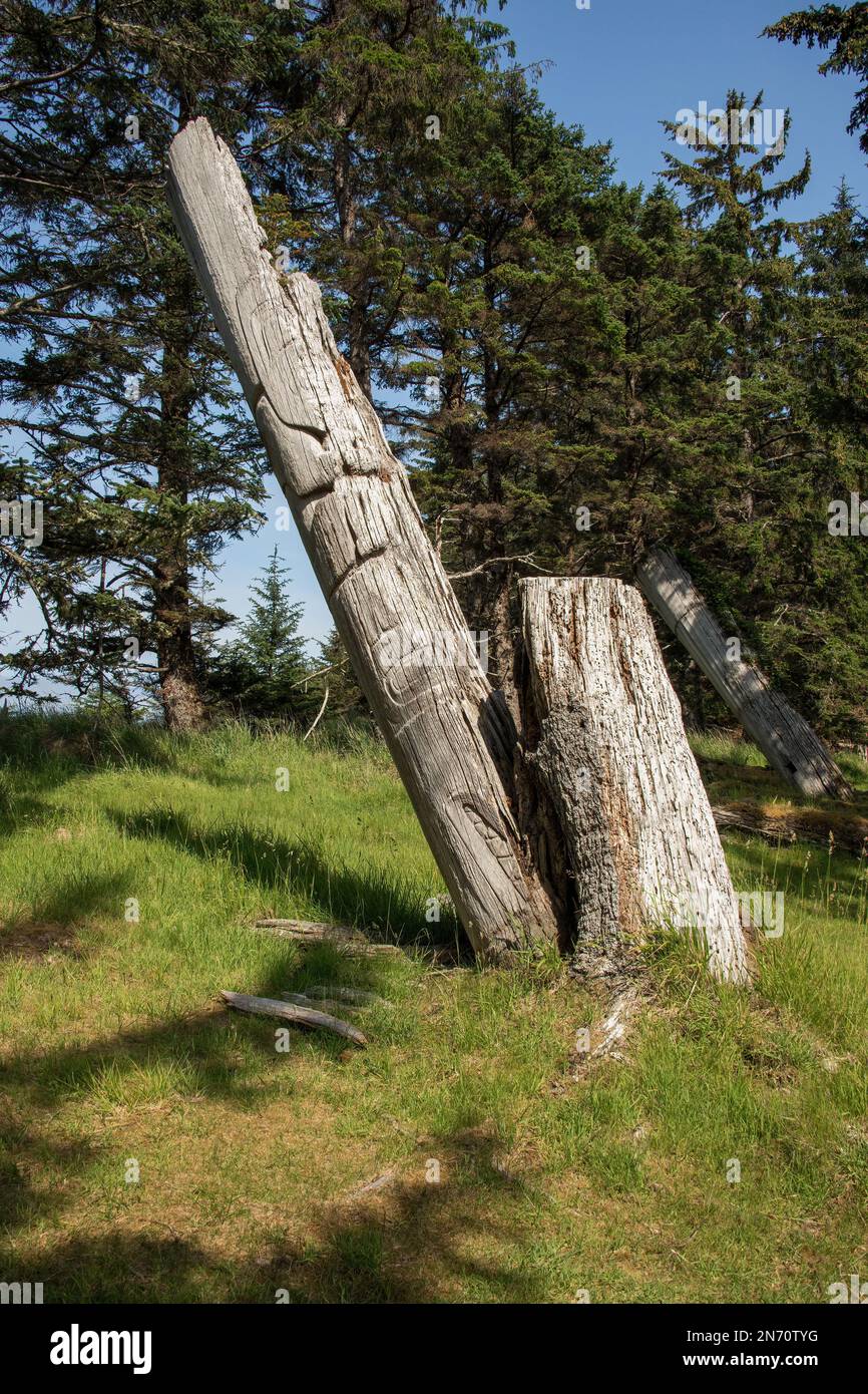 Remains of mortuary poles, K'uuna Llnagaay (Skedans), Louise Island ...
