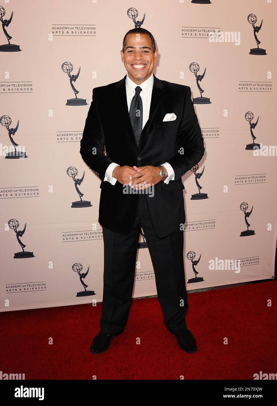Chris Schauble, of KTLA 5, arrives at the 65th Los Angeles Area Emmy ...
