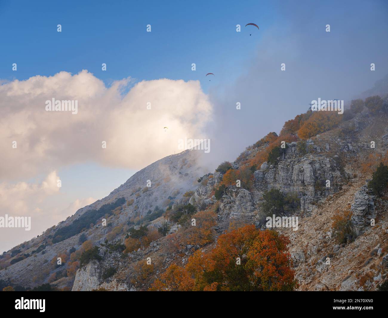Sunset light over hills around of the Babadag mountain Turkey, sunset ...