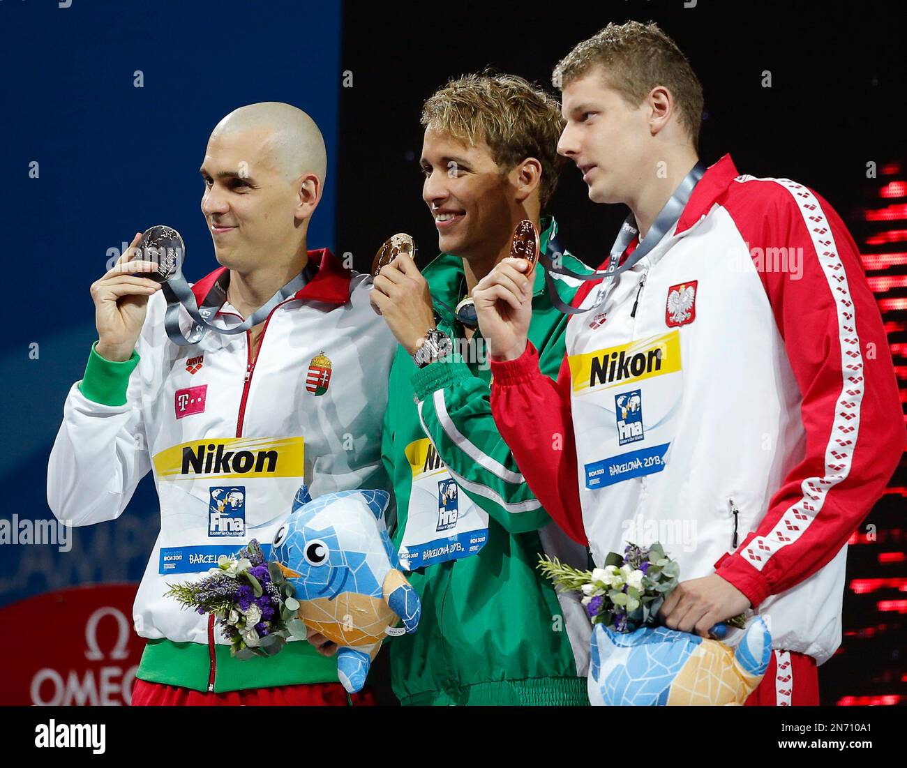 From left: Hungary's Laszlo Cseh, silver, South Africa's Chad Le Clos ...