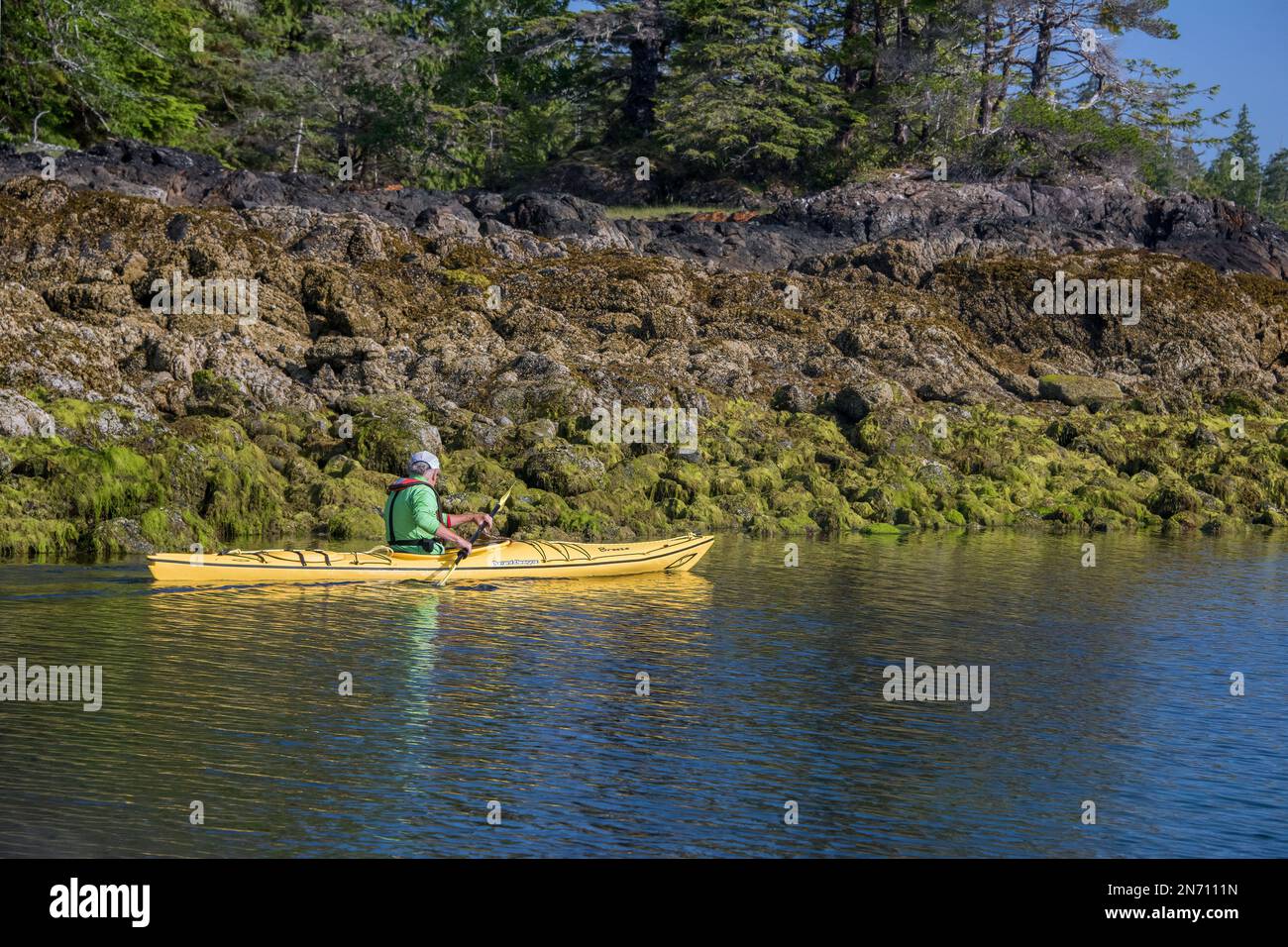 Sea kayaking Burnaby Narrows at low tide, Gwaii Haanas, Haida Gwaii, BC ...