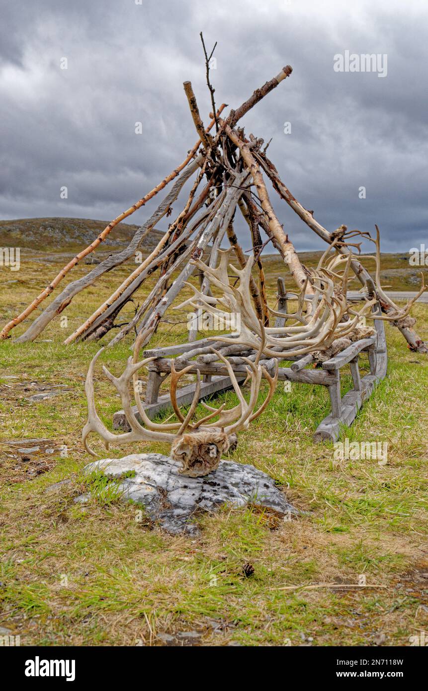 Lavvu - Sami tent in Nordkapp peninsula - Norway. Lavvu is a temporary ...