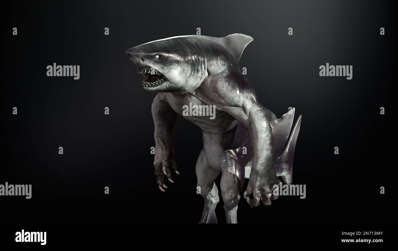 A shark humanoid he has a mouth. 3d rendering Stock Photo - Alamy