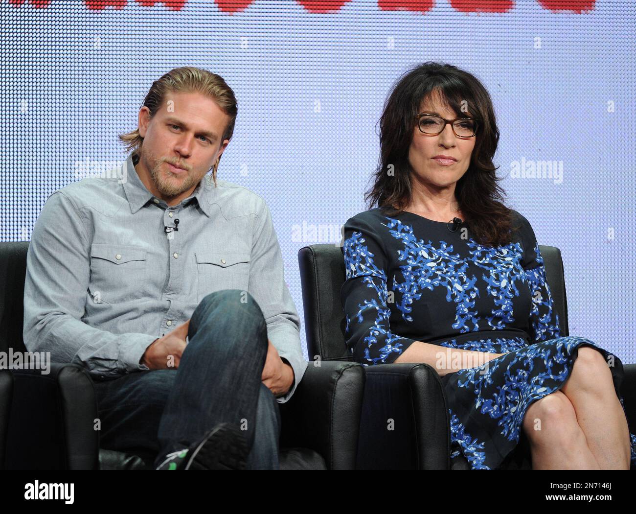 From left, actors Charlie Hunnam and Katey Sagal participate in the ...