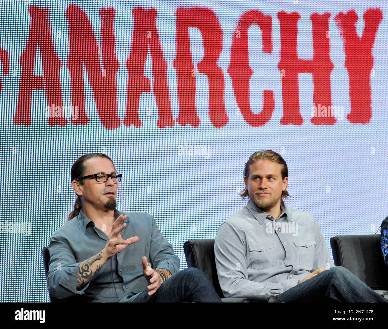 Kurt Sutter, left, creator/executive producer of the FX series "Sons of Anarchy," and cast ...