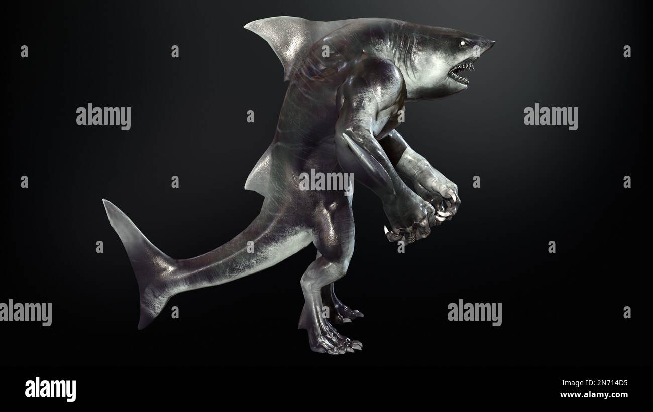 A shark humanoid he has a mouth. 3d rendering Stock Photo - Alamy