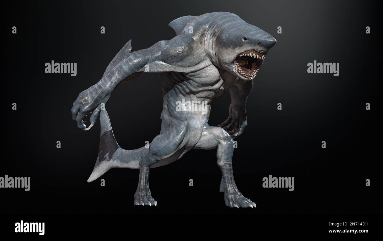 A shark humanoid he has a mouth. 3d rendering Stock Photo - Alamy