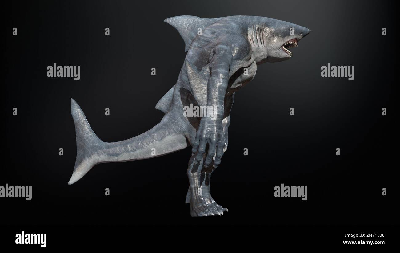 A shark humanoid he has a mouth. 3d rendering Stock Photo - Alamy