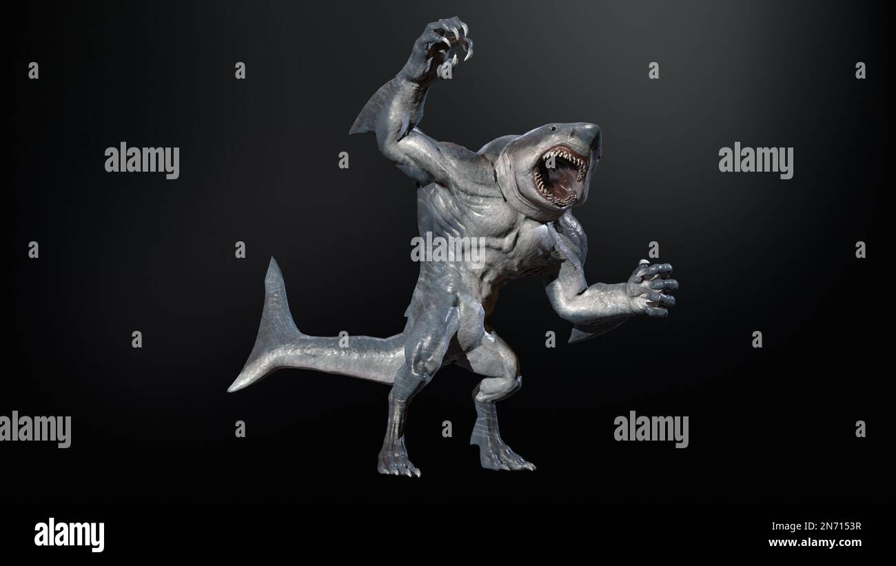 A shark humanoid he has a mouth. 3d rendering Stock Photo - Alamy