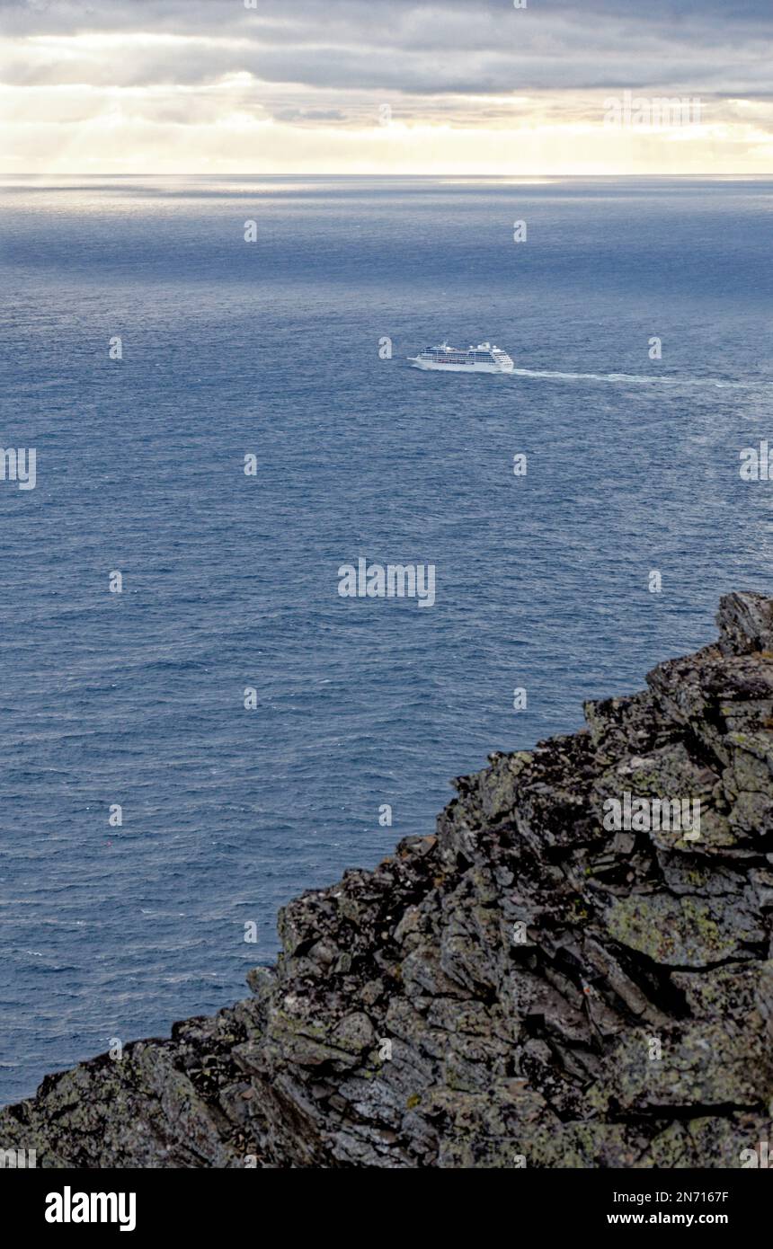 Barents Sea coast North Cape (Nordkapp) in northern Norway. North Cape ...