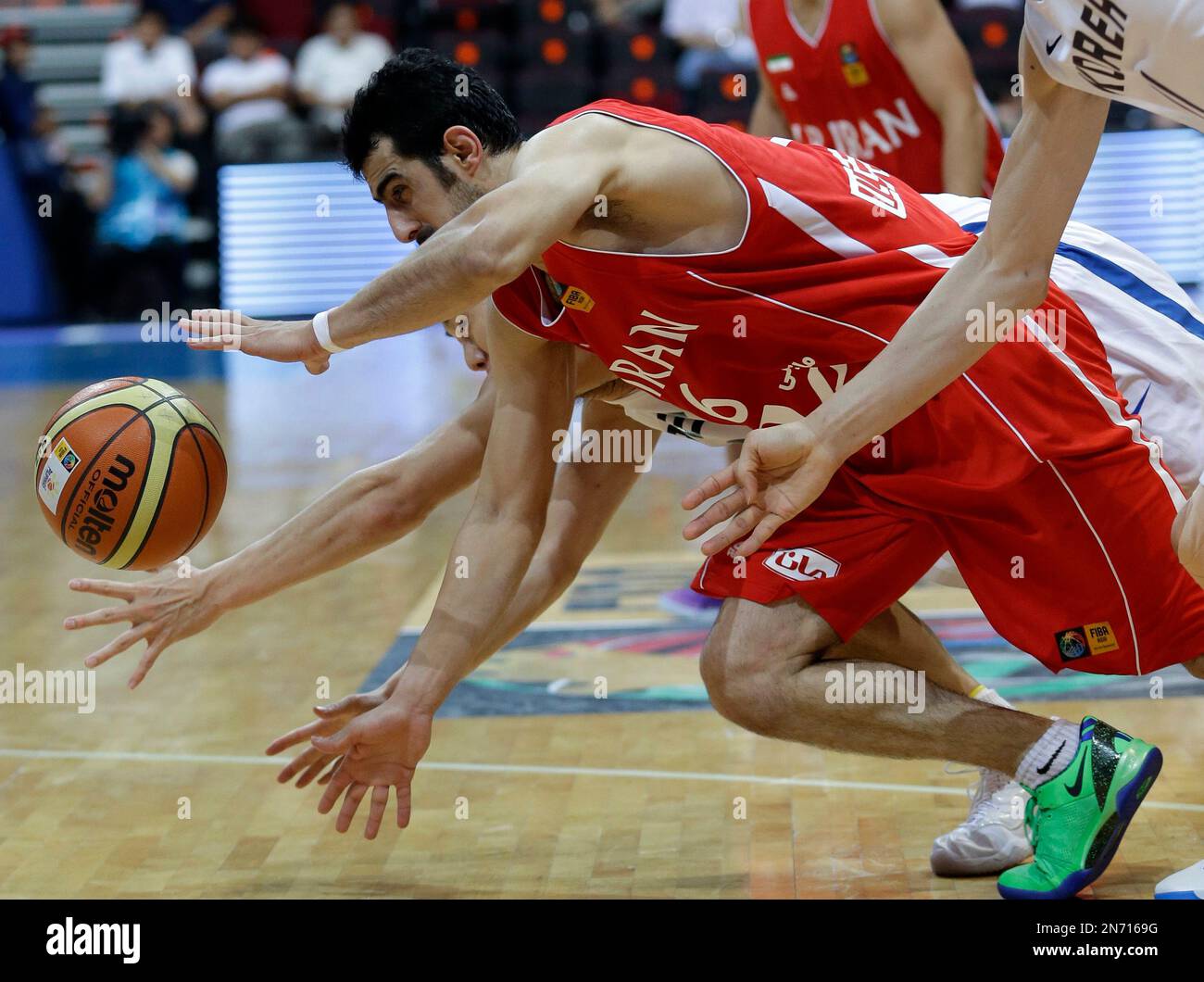 Iran's Davari Javad (6) and South Korea's Cho Sung-min (partly hidden ...