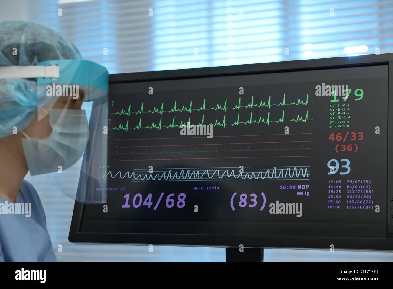 Nurse near monitor with cardiogram in hospital Stock Photo - Alamy