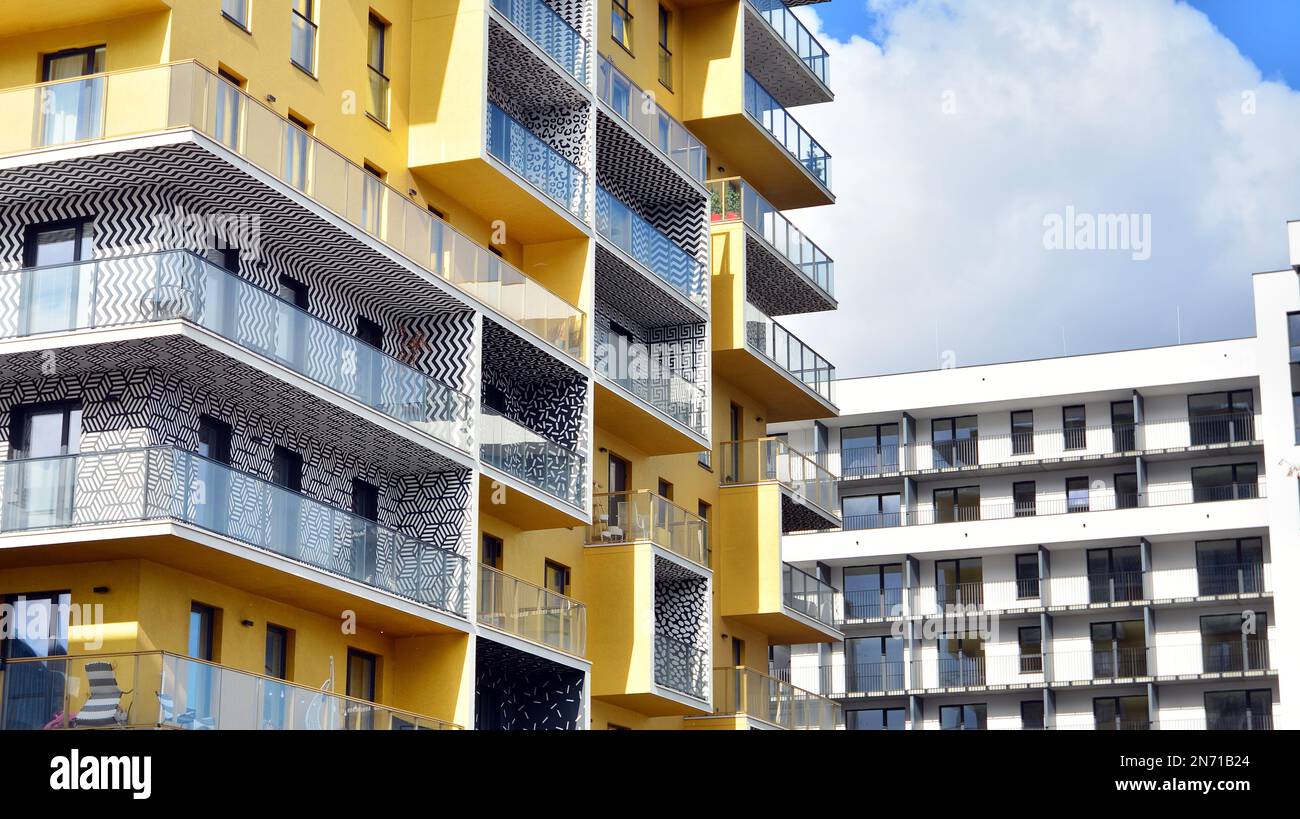 Modern architecture building facade with balconies. New apartments ...