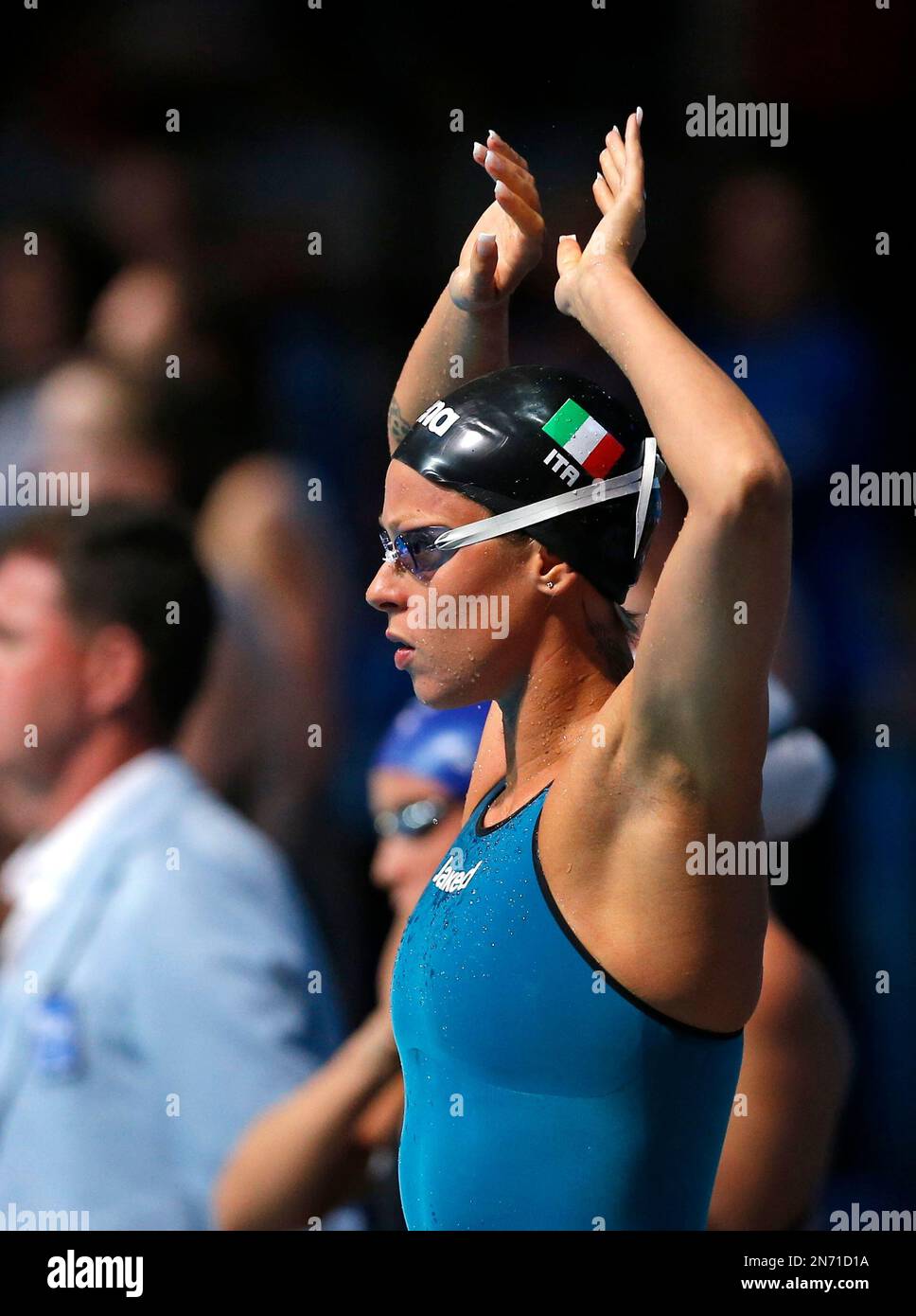Italy's Federica Pellegrini prepares to swim her leg in the Women's ...