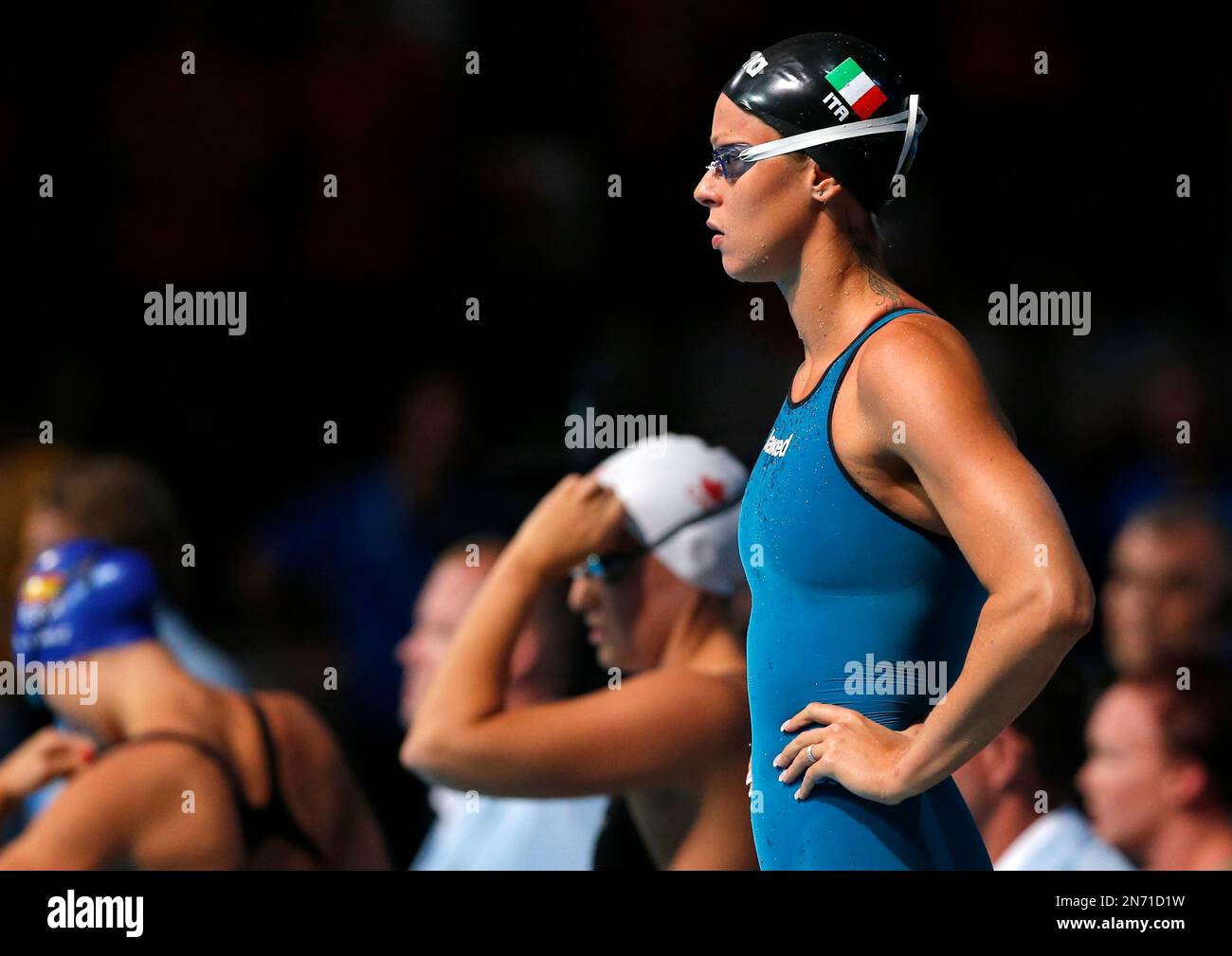 Italy's Federica Pellegrini prepares to swim her leg in the Women's ...