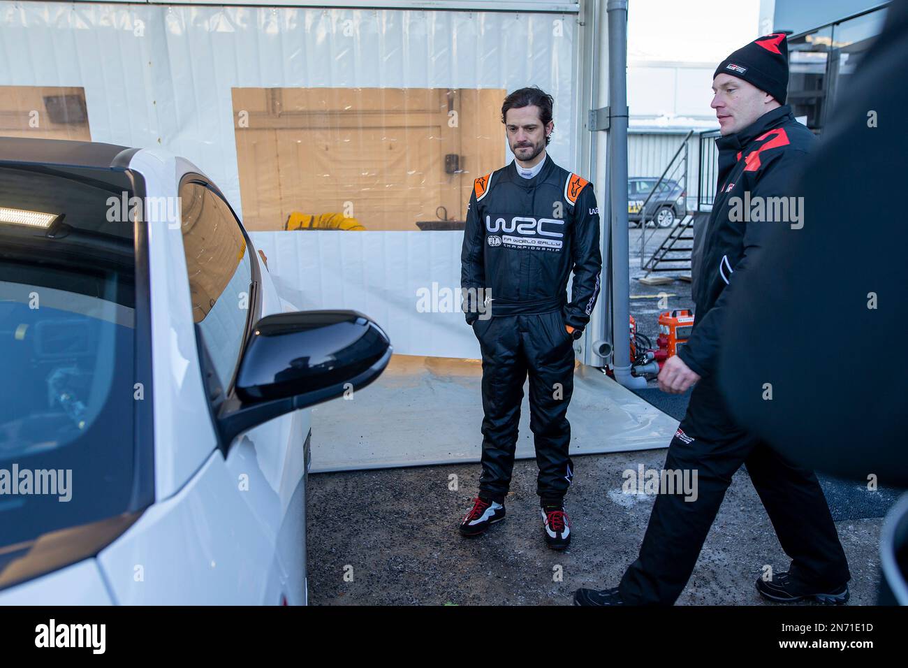 Prince Carl Philip of Sweden meets with Jari Matti Latvala (R), team ...