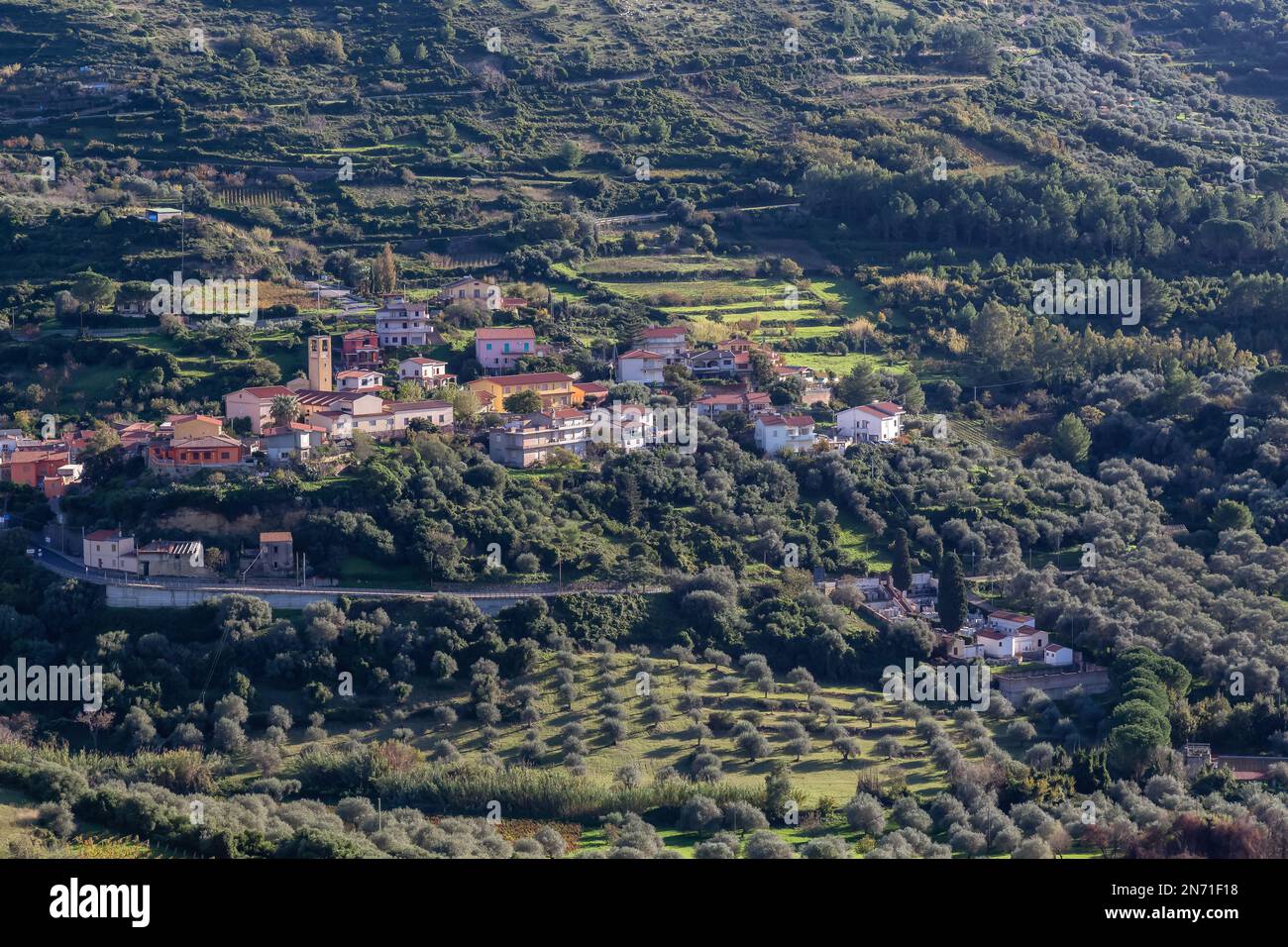 Farms and Small Town in Mountains. Modolo, Sardinia, Italy Stock Photo ...