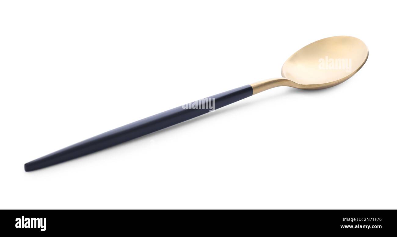 Elegant shiny golden spoon isolated on white Stock Photo - Alamy