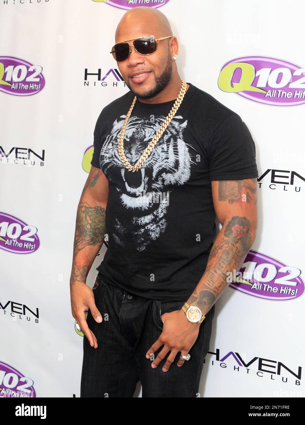 Rapper and singer songwriter Flo Rida visits radio station Q102 ...