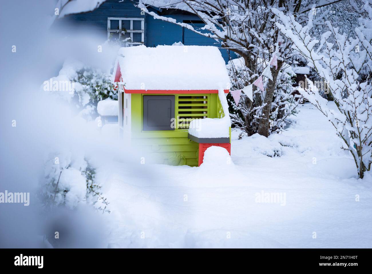 Winter, Snow, Garden, Playhouse Stock Photo - Alamy