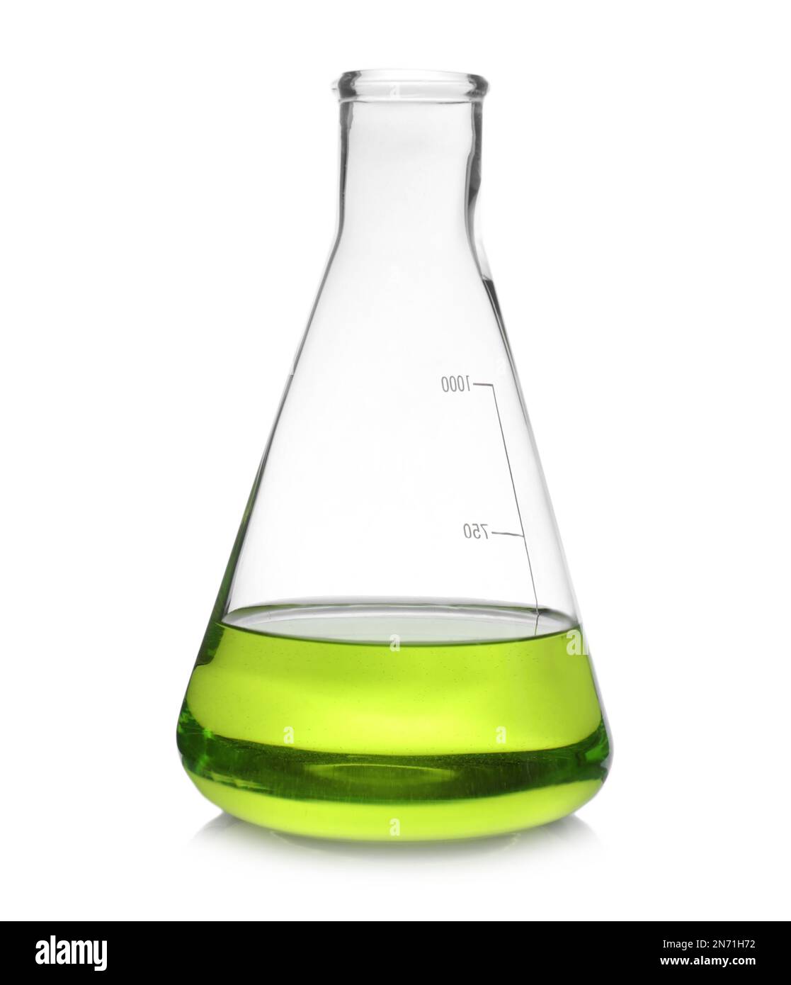 Conical flask with color liquid isolated on white Stock Photo - Alamy